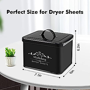 Markdang Dryer Sheet Holder Dispenser with Lid for Laundry Room Organization Modern Farmhouse Metal Magnetic Dryer Sheet Container for Laundry Room Decor and Accessories (Black)