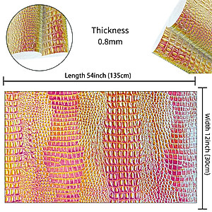 JINR Holographic Geometric Diamond Embossed Yellow Faux Leather Sheets, 12"X53" Textured Metallic PU Fabric Roll for Crafts Bows Bags Sewing