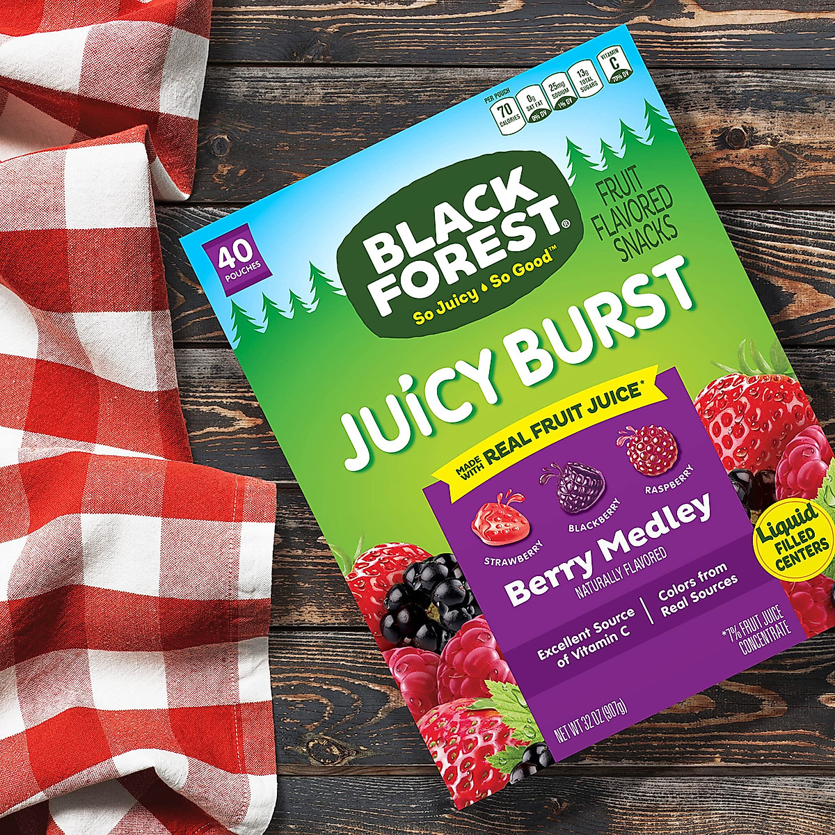 Bundle of Black Forest Juicy Burst Fruit Snacks - Mixed Fruit + Berry Medley, 0.8 Ounce Pouches (40 Count per Box)