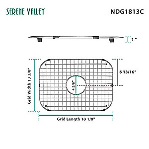 Serene Valley Sink Grid 18-1/8" L x 13-3/8" W, Centered Drain with Corner Radius 3-1/2", NDG1813C