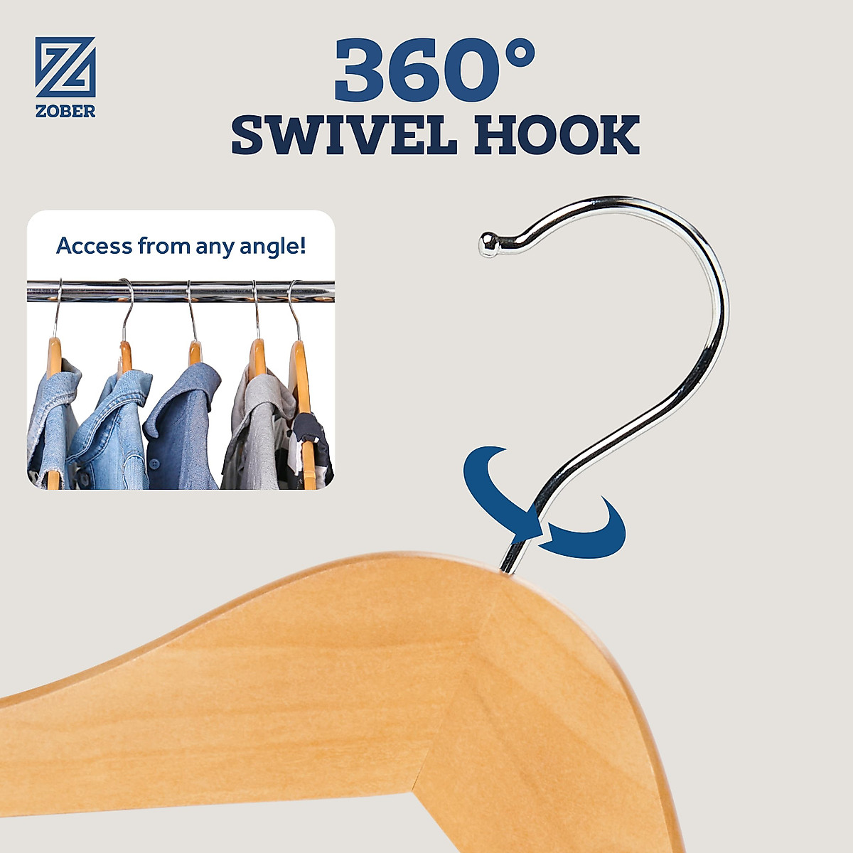Zober Wooden Hangers 20 Pack - Non Slip Wood Clothes Hanger for Suits, Pants, Jackets w/ Bar & Cut Notches - Heavy Duty Clothing Hanger Set - Coat Hangers for Closet - Natural