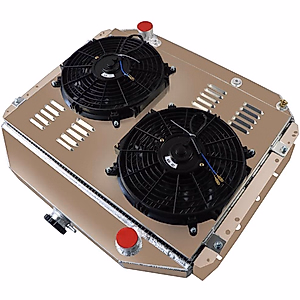 ALLOYWORKS CC833 Aluminum Radiator Compatible with 1966-1979 Ford F-100 F-150 F-250 F-350 1978-1979 Ford Bronco Truck Downflow Radiator, 4 Row Radiators, Shroud Fan Relay Kit, L6 V8 Chevy Engines Only