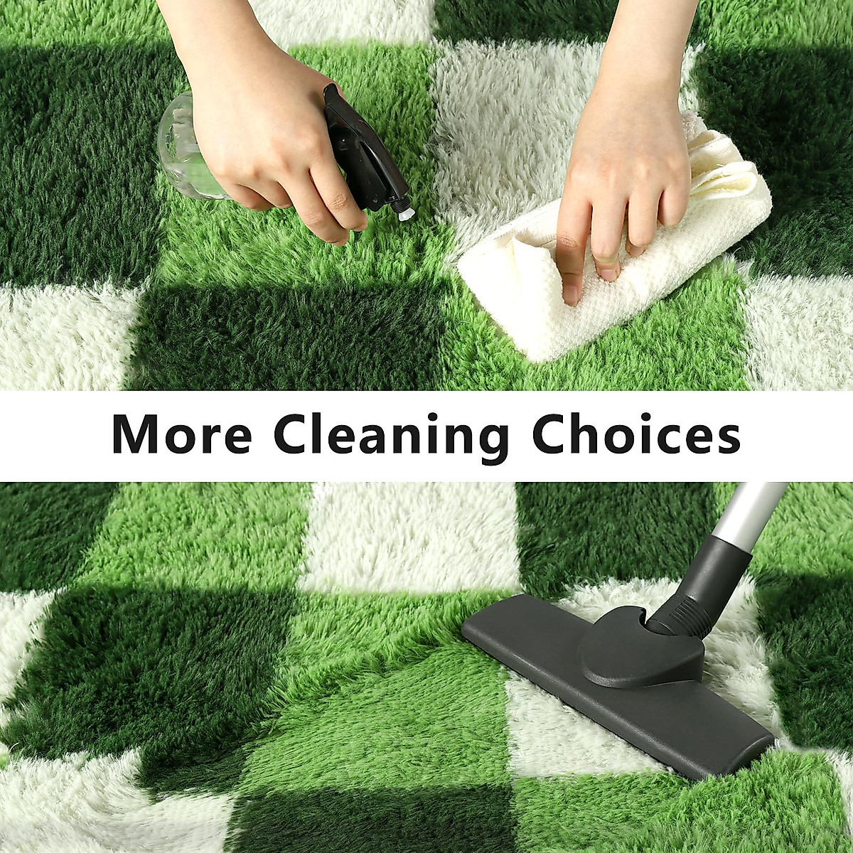 Larhom Modern Checkerboard Rug for Living Room Bedroom, 4x6 Ft Green Checkered Fluffy Carpet, Thickened Memory-Foam Area Rug for Kids Nursery Dorm, Home Decor, Anti-Slip and Easy to Clean