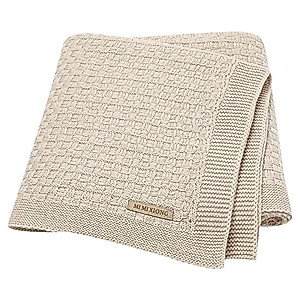 LAWKUL Knit Baby Blanket Cotton Cable Beige Receiving Swaddle Nursery Blankets Crochet Gender Blanket for Newborn Boy Girls