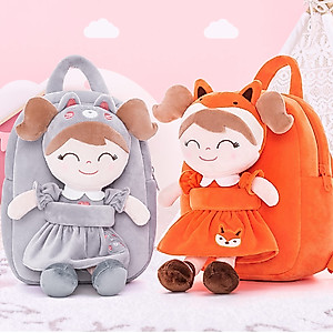Gloveleya Cat Backpack Toddler Backpack Soft Plush Backpack with Plush Doll Gray