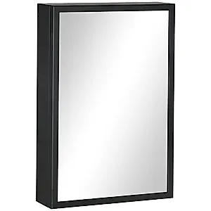 kleankin Wall-Mounted Medicine Cabinet with Mirror, Stainless Steel Bathroom Mirror Cabinet Wall Mounted with Storage Shelves for Living Room and Laundry Room, Black