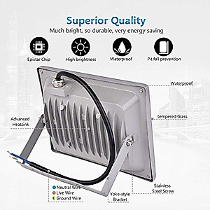 LED Flood Light,30W 3000lm 6000-6500K Cold White,IP65 Waterproof,Aluminium Strahler 110V Outdoor Super Bright Security Lights,Stadium Lights for Garden,Garage,Warehouse,Square (Cold White, 30W)
