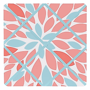 Fabric Memory/Memo Photo Bulletin Board for Turquoise and Coral Emma Collection