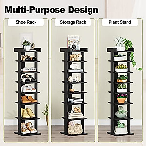 JEROAL Wooden Shoes Rack, 7 Tiers Entryway Vertical Narrow Tall Shoe Rack for Small Spaces, Stylish Shoe Tower Storage Organizer for Front Door Entryway Hallway Closet Bedroom