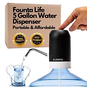 Founta Life Water Dispenser for 5 Gallon Bottle - Portable Automatic Electric Water Pump for 5 Gallon Jug - Great Gift Idea Rechargeable Water Jug Dispenser for Home, Office, Dorm and Outdoors