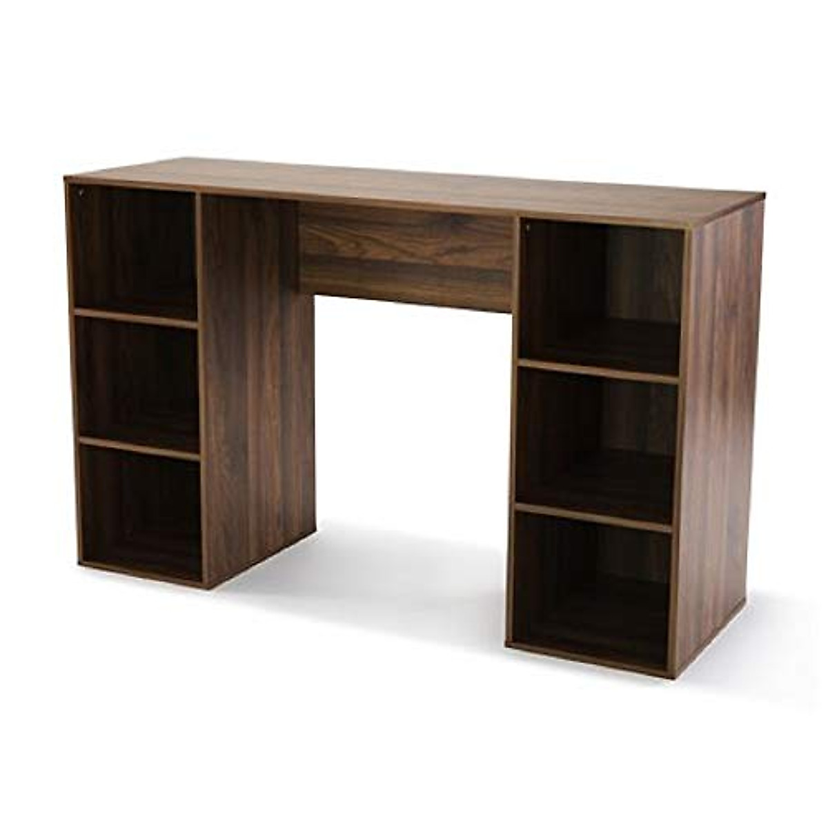 Mainstays Student Desk - Home Office Bedroom Furniture Indoor Desk - Easy Glide Accessory Drawer (Desk Only, Rodeo Oak) (6 Cube Computer Desk, Dark Walnut)