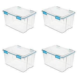 54 Qt Plastic Storage Box Tote Organizing Container With Durable Lid,Stackable and Nestable Snap Lid Plastic Storage Bin, Set of 4, Clear