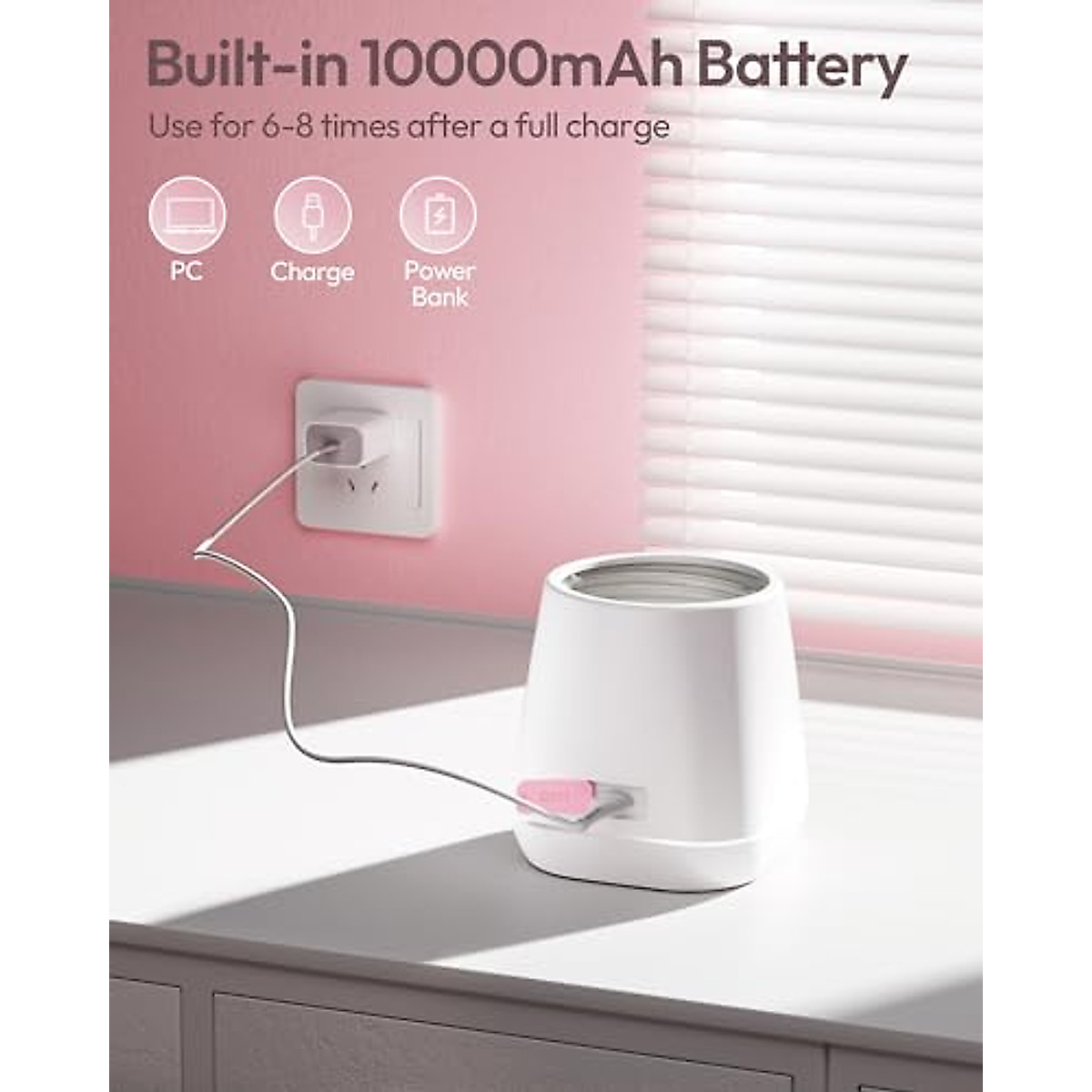 Portable Bottle Warmer, w-maxa Fast Baby Bottle Warmer for Travel with Glass Bottle & 4 Adapters, Rechargeable Bottle Warmer On The Go with Precise Temperature Control for Breastmilk, Formula