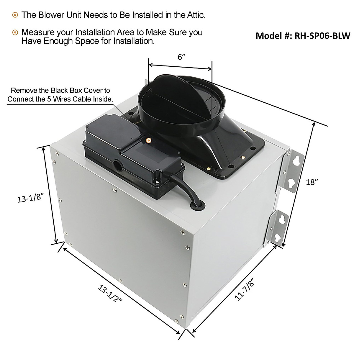 Awoco Split Super Quiet Range Hood Inline Blower Unit And Control, 4 Speeds 800CFM 6" Round Vent (6" Blower + Control)