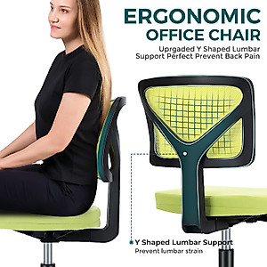 DUMOS Armless Desk Wheels Cute Home Office Chairs, Ergonomic Adjustable Swivel Rolling Task, Comfy Mesh Mid Back Computer Work Vanity Chair for Small Spaces, Green