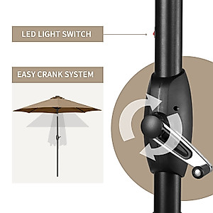 Sunoutife 10FT Patio Umbrella with 40 Solar LED Lights, Large Outdoor Table Umbrella with Tilt Adjustment and Crank for Market Garden Backyard & Pool