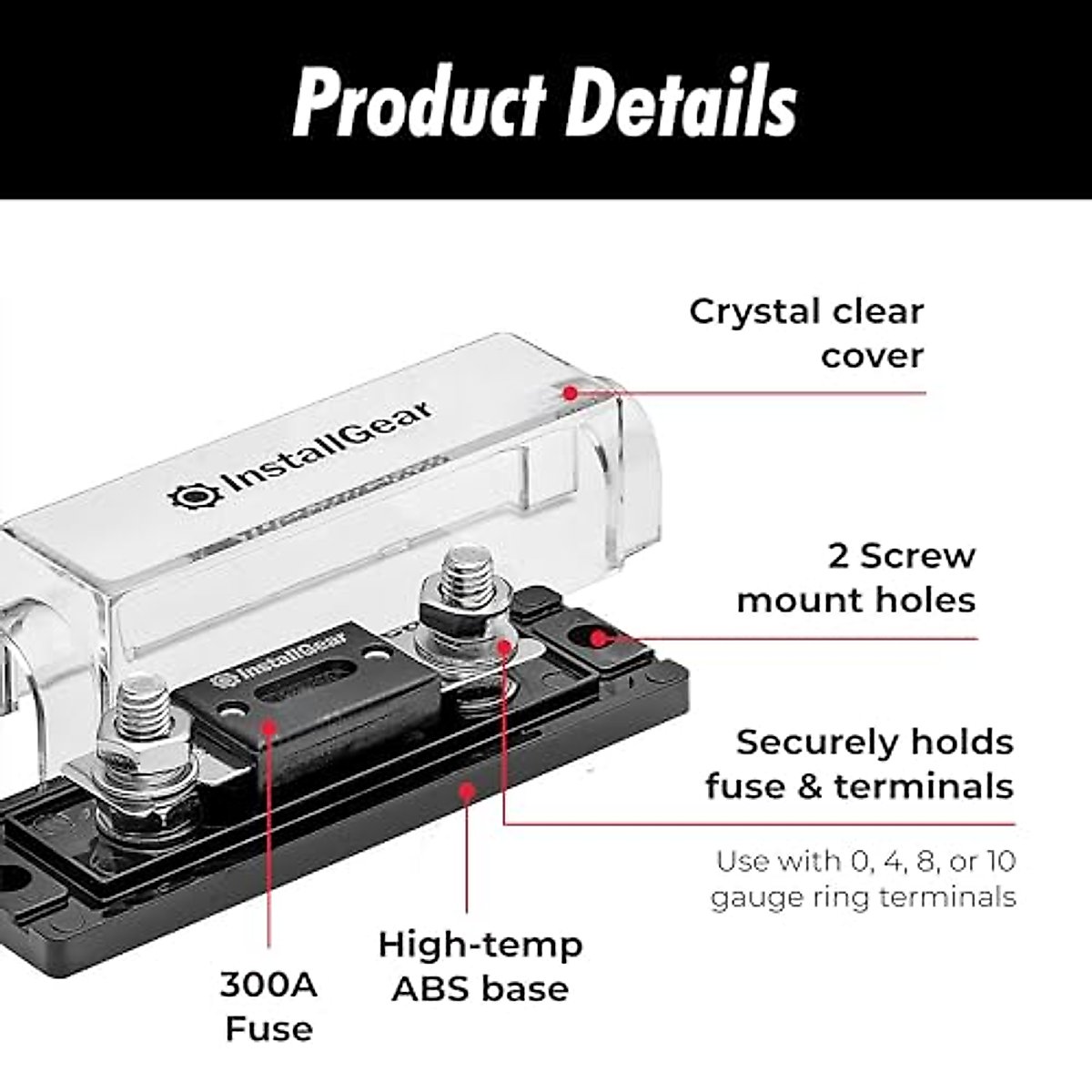 InstallGear - Fuse Block with ANL Fuse Holder and Clear Cover - 2 Pack, 300Amp Fuses for Secure Circuit Protection - Universal Fuse Box for 0-10 Gauge Terminals, Automotive Applications