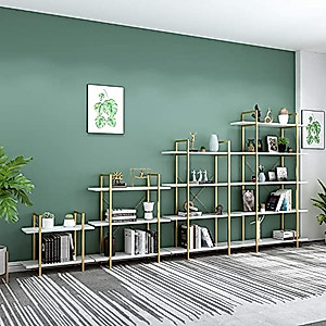 IOTXY 4-Tier Open Shelf Bookcase - Modern Freestanding Wooden Display Stand Unit with Metal Frame for Home and Office, Bookshelf, Gold White