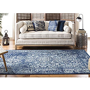 SAFAVIEH Evoke Collection 8&#039; x 10&#039; Navy/Ivory EVK256A Oriental Distressed Non-Shedding Living Room Bedroom Dining Home Office Area Rug