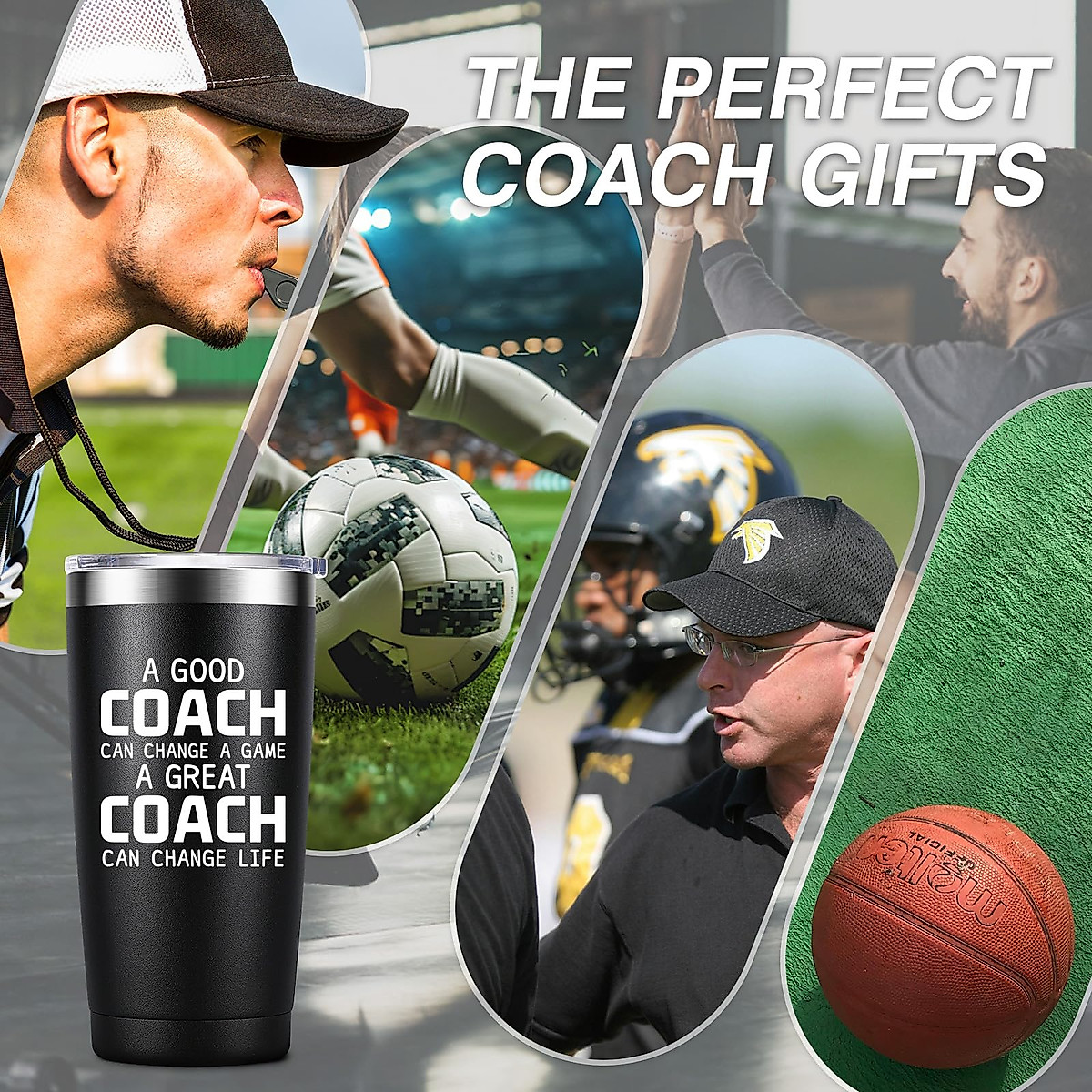 KIKERRO Best Soccer Coach Gifts for Men, Football, Softball, Swim, Basketball, Cheer - Funny Gift Idea for Appreciation, Christmas, Birthday, 20oz Insulated Coach Tumbler, Black