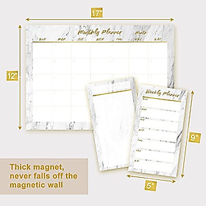 Fridge Calendar, Magnetic Planner, Dry Erase Calendar and Whiteboard for Home: Monthly & Planner & to Do List, Marble, Minimal Simple Design Multicolor 17 inches X 12 inches