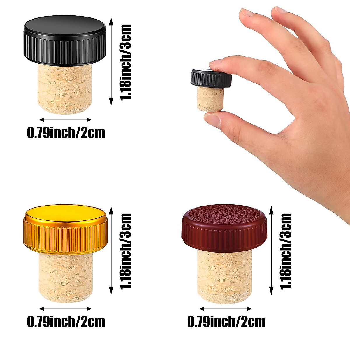24 Pieces Cork Plugs Cork Stoppers Tasting Corks T-Shape Wine Corks with Plastic Top Wooden Wine Bottle Stopper Bottle Plugs Replacement Corks for Wine Beer Bottle, Glass Bottles (Black, Brown, Gold)