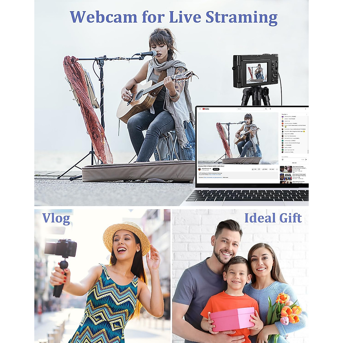 4K Digital Camera with Flash & Selfie, 48MP Camera for Photography with Autofocus 16X Zoom, Anti-Shake Vlogging Camera Compact Travel Digital Cameras with Flip Screen, 32GB Memory Card, Two Batteries