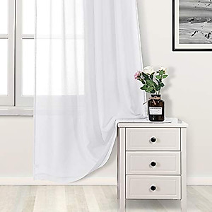 DWCN White Sheer Curtains Linen Look Semi Transparent Voile Grommet Curtains for Living Dining Room Drapes 52 x 84 Inch Long, Set of 2 Panels