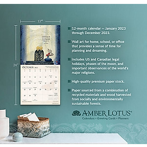 Thich Nhat Hanh 2023 Wall Calendar | Meditational Art by Nicholas Kirsten-Honshin | 12" x 24" Open | Amber Lotus Publishing