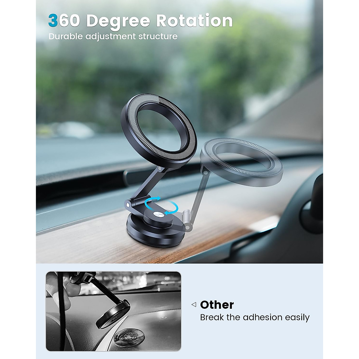 APPS2Car Fits MagSafe Car Mount, Foldable Metal Magnetic Car Phone Mount, Stick On Cell Phone Holder for Car Dash Dashboard MagSafe Accessories for iPhone 15 14 13 12 Pro Max Plus Mini MagSafe Case