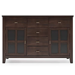 SIMPLIHOME Artisan Solid Pine Wood 54 inch Contemporary Sideboard Buffet Credenza in Dark Chestnut Brown features 2 Doors, 6 Drawers and 2 Cabinets with Large storage spaces
