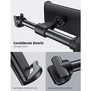 Lamicall Car Headrest Mount, Tablet Headrest Holder - Stand Cradle Compatible with iPad Pro Air Mini, Galaxy Tabs, Other 4.7-10.5" Cellphones and Tablets - Black