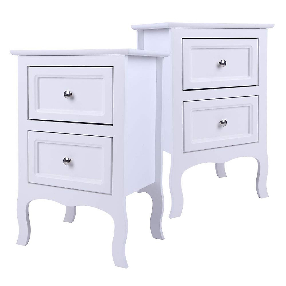 2Pcs Country Style End Side Table,2-Tier Wooden Night Tables with 2 Drawers Storage Cabinet Large Size Tables Night Stand Set 2 Living Room with Drawer Bedside Tabes for Bedroom