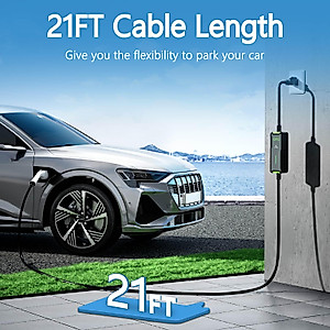 QPQ Level 1-2 EV Charger, 16 Amp 110-240V Portable Electric Car Charger, Electric Vehicle Charging Stations with NEMA 6-20 Plug & NEMA 5-15 Adapter for J1772 with 21 FT Cable