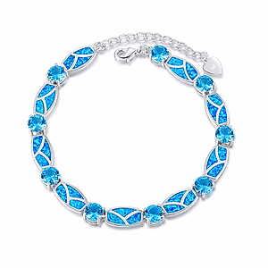 CiNily Created Blue Fire Opal Aquamarine Rhodium Plated for Women Jewelry Gems Chain Bracelet