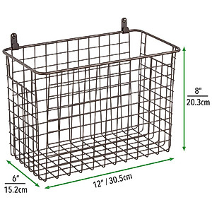 mDesign Portable Metal Wire Wall Mount Decor Storage Organizer Basket Bin - Hang in Kitchen, Garage, Entryway, Mudroom, Bedroom, Bathroom, Laundry Room - Concerto Collection - 2 Pack - Bronze