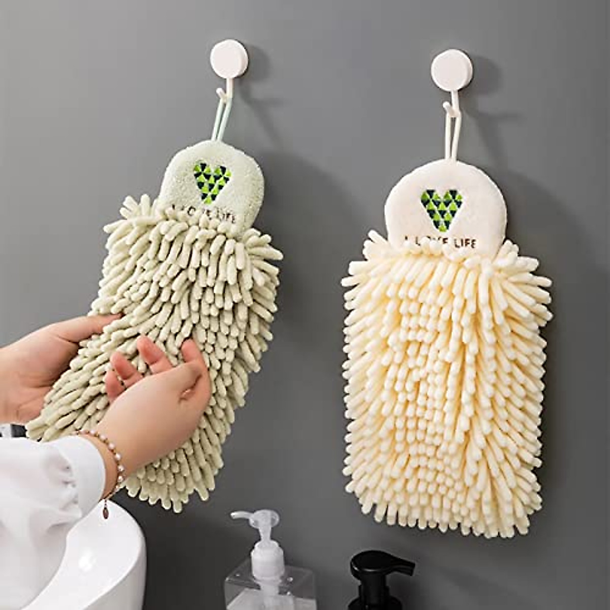 4pcs Hanging Hand Towels for Bathroom, Chenille Hand Towel with Hanging Loop Quick-Drying Microfiber Towel for Kitchen