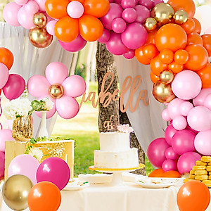 Pink Orange Balloon Garland, Daisy Balloon Arch with Metallic Gold Party Flower Balloons For Birthday Baby Shower Wedding Groovy Theme Decorations
