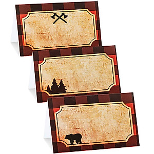 BCHOCKS Lumberjack Party Place Cards - Lumberjack Buffalo Plaid Food Tents and Food Labels Decorations, Woodland Baby Shower Party Supplies