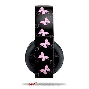 Pastel Butterflies Pink on Black - Decal Style Vinyl Skin fits Original Sony PS4 Gold Wireless Headphones (HEADPHONES NOT INCLUDED)