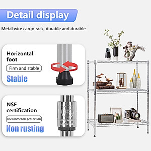 FDW 3 Tier Wire Shelving Units Metal Storage Rack 23L x 13W x 30H Adjustable Pantry Shelves NSF Kitchen Shelf for Kitchen Garage Small Places Commercial,Chrome