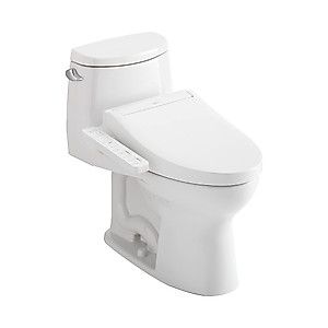 TOTO WASHLET+ UltraMax II One-Piece Elongated 1.28 GPF Toilet and WASHLET+ C2 Bidet Seat, Cotton White - MW6043074CEFG#01