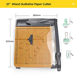 12'' Wood Guillotine Paper Cutter, Heavy Duty Wood Base Paper Trimmer with 32 Sheets Capacity Paper Cutting Board for Classroom, Crafting, Cardstock, Art Projects