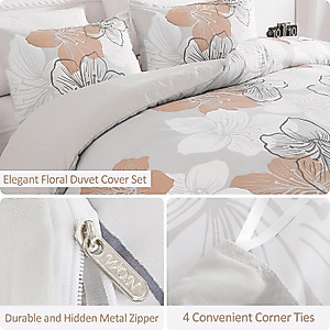 Xruibed Duvet Cover Set Queen Size Pink Blush Floral Pattern Comforter Cover Elegant Flower Duvet Cover with 2 Pillow Cases Lightweight Floral Bedding Cover Set All Season (Queen,90"x90")