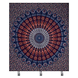 SHIRANYA 100% Cotton Maroon Mandala Duvet Cover Set Queen 3 Piece Indian Ethnic Reversible Bohemian Floral Design Bedspread Blanket (1 Duvet Cover+2 Pillowcases, Size-88x82 inch)