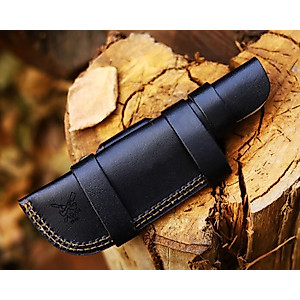 ADAM KNIVES Leather Tracker Knife Sheath For Belt, Horizontal Leather Sheath, Tooled Leather Sheath, Beautiful Knife Leather Cover 100% Real Leather (Tracker # 1 Black)