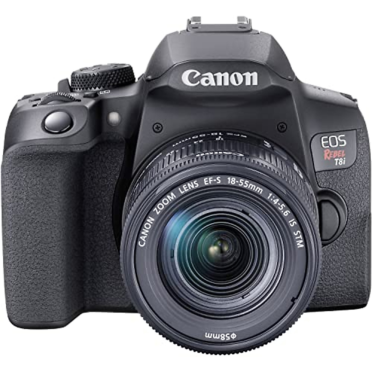 Camera Bundle for Canon EOS Rebel T8i DSLR Camera with EF-S 18-55mm f/4-5.6 is STM + Microphone with Video Kit Accessories (32GB, Tripod, Flash, and More) (Renewed)
