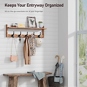 Tatub 29'' Coat Rack Wall Mount with Shelf, Wood Wall Hooks with Storage, Entryway Shelf with 5 Hangers for Bathroom, Living Room, Bedroom, Rustic Brown