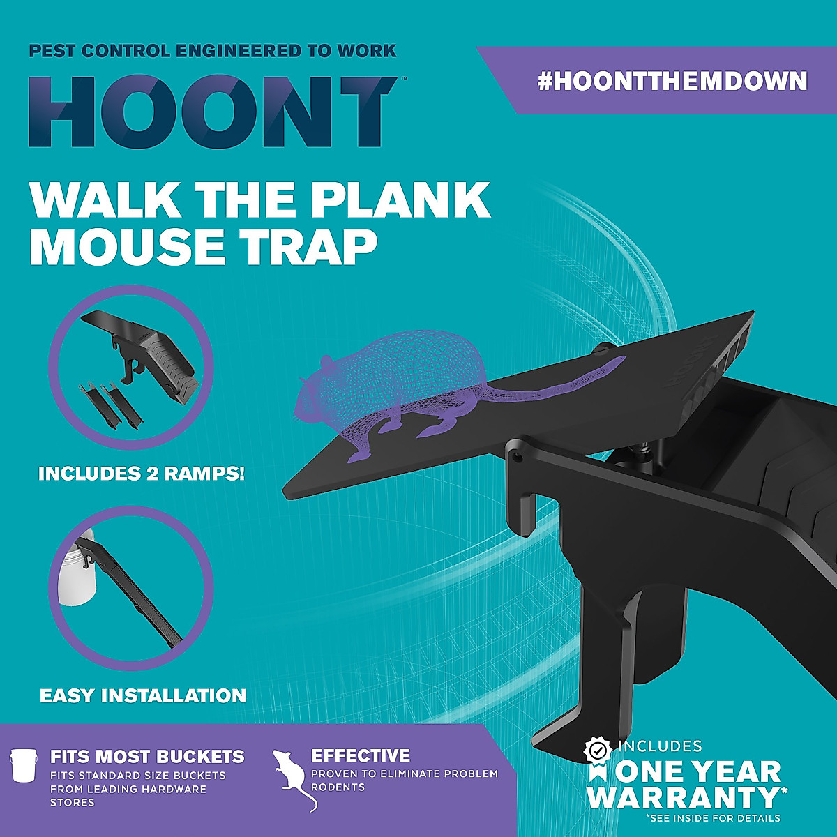 Hoont Walk The Plank Bucket Mouse Trap, Includes 2 Ramps - Commercial Grade Humane Mouse Trap Killer, Mice Exterminator Control - Upgrade