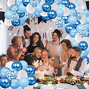 Royal Blue Metallic Blue Confetti Balloons, 50pcs 12 inch Baby Blue Light Blue and White Party Balloons for Boy Baby Shower Men's Birthday Graduation Wedding Party Decoration…